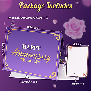 FITMITE Anniversary Card, Music & Light Pop up Valentine's Card with Fireworks Flowers Gifts for Him Her Husband Wife Couple-Purple