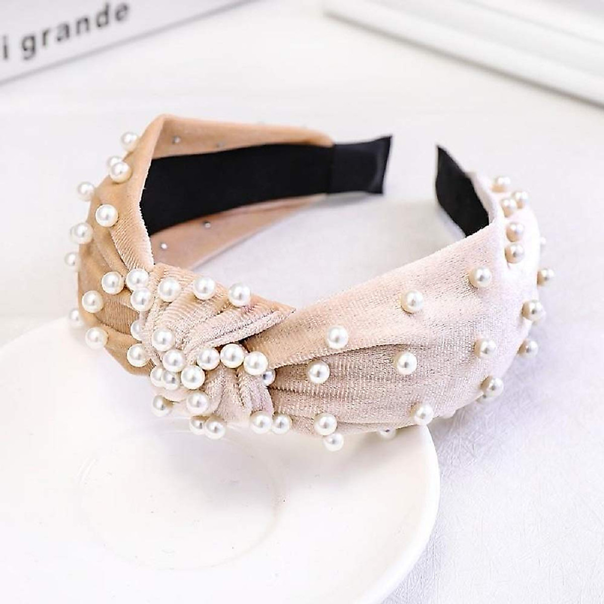 Yeaplike 3 Pack Velvet Wide Headbands Knot Turban Headband Vintage Hairband with Faux Pearl Elastic Hair Hoops Fashion Hair Accessories for Women and Girls