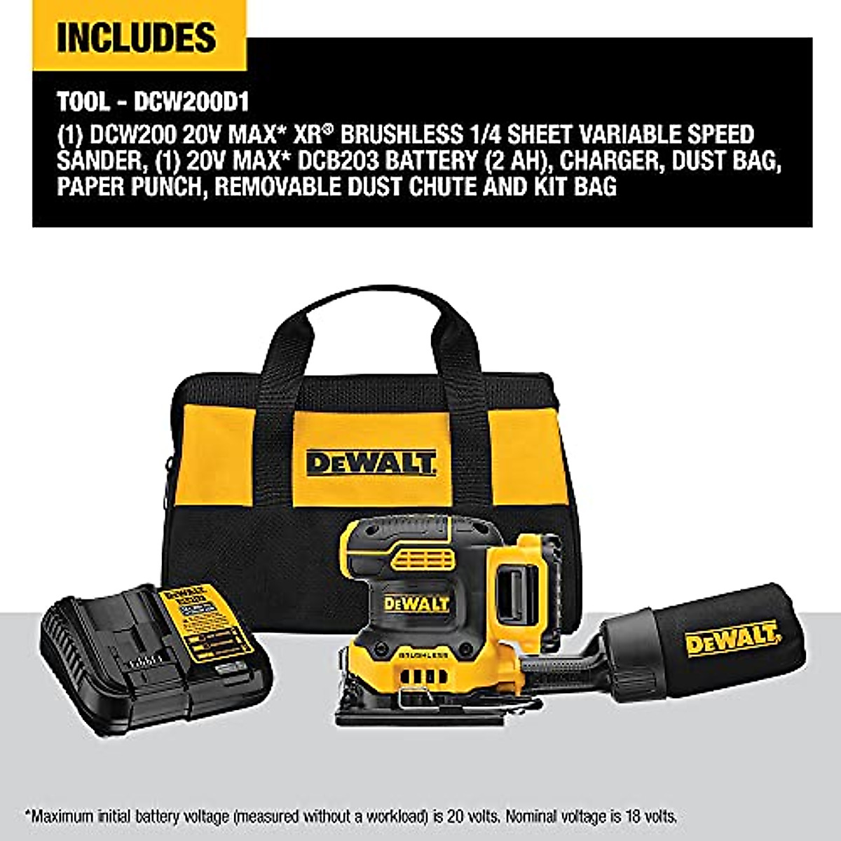 DEWALT 20V MAX* XR Palm Sander, Sheet, Variable Speed, 2-Ah Battery, 1/4-Inch (DCW200D1)