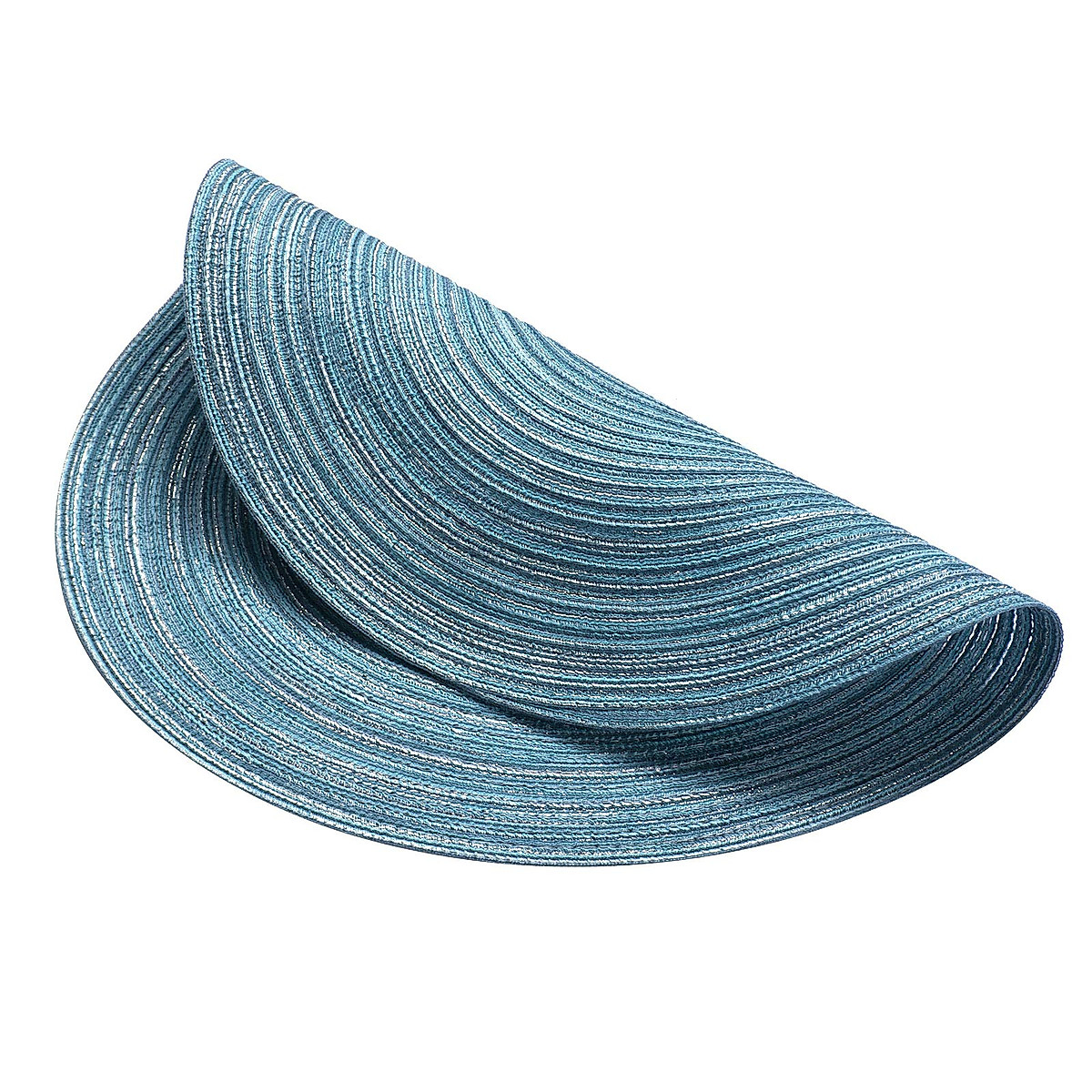 AHHFSMEI Round Braided Placemats Set of 8 Round Table Mats for Dining Tables Natural Woven Heat Resistant Place mats 15 Inch(Blue Silver,8)