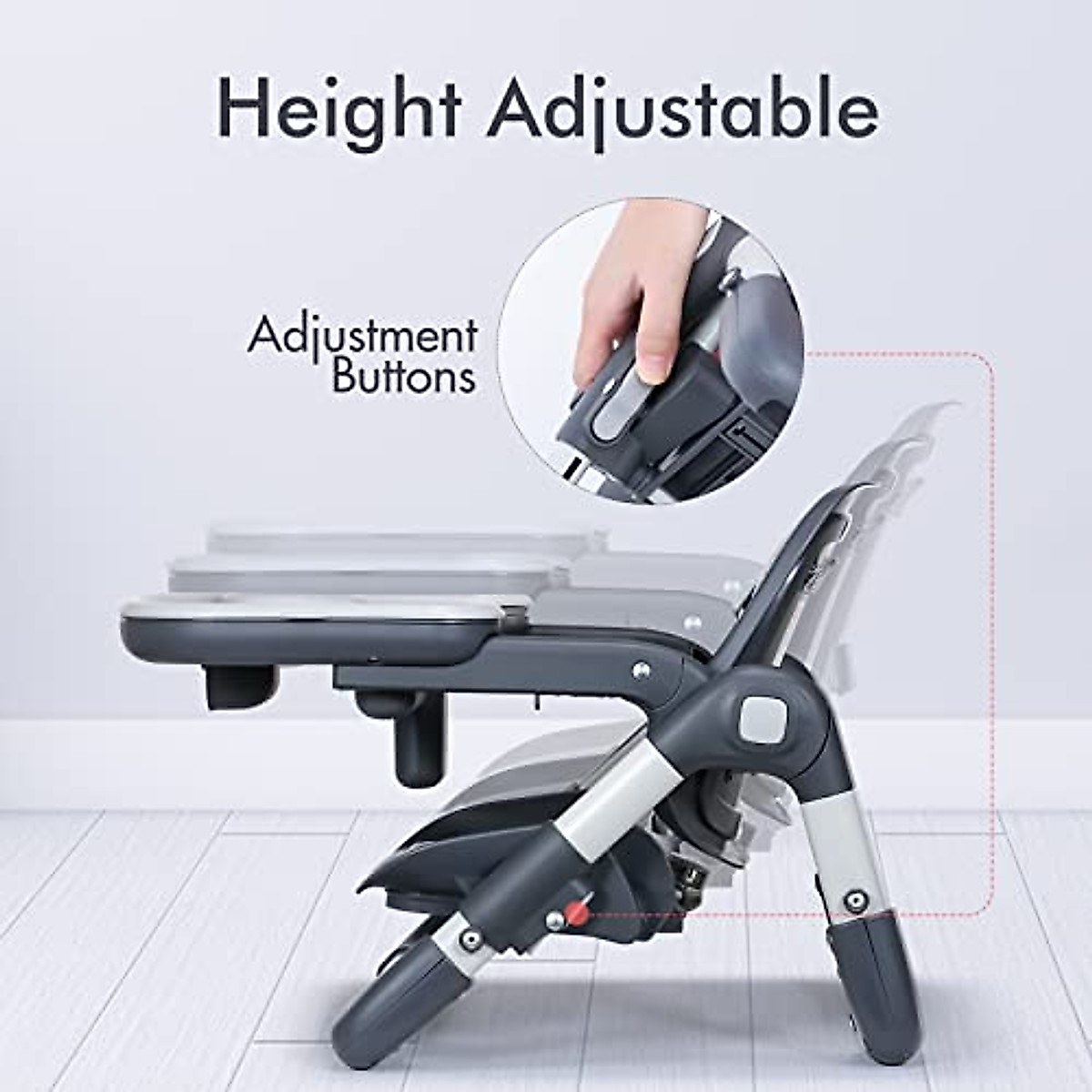 Booster Seat Portable Chair Toddler Booster Feeding Seat for Baby with Removable Tray Height Adjustable 5 Point Harness Indoor/Outdoor Use Easy to Wipe Clean