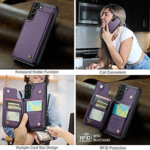 Vinich for Samsung Galaxy S21 Case with Card Holder, for Samsung S21 Wallet Case for Women Men with RFID Blocking, Durable Kickstand Shockproof Phone Case for Galaxy S21 5G, Purple