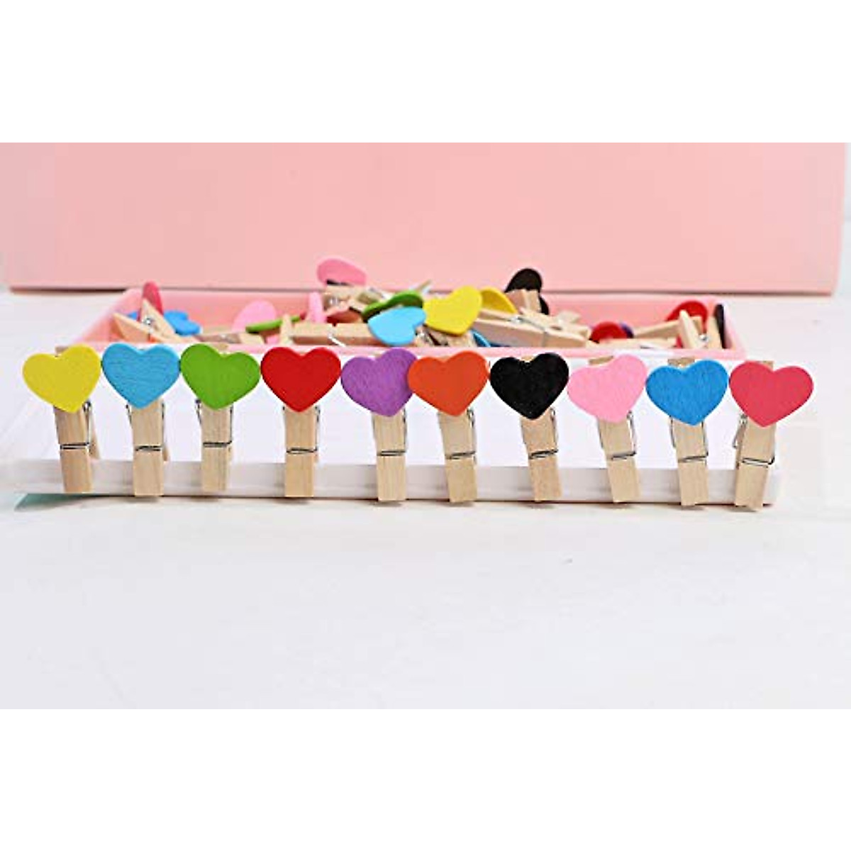 UUYYEO 50 Pieces Mini Heart Wooden Clips Clothespins Photo Paper Peg Pin Craft Decoration Clips Mix Color