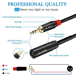 JOLGOO Mini XLR Male to 3.5mm Stereo Audio Plug Cable, 3-pin Mini XLR Male to 1/8" TRS Plug Cable, for BMPCC 4K Camera Video Assist 4K Sharp 8K, 6.6 Feet