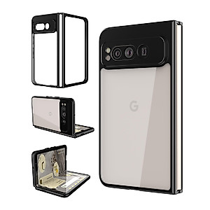 Foluu for Google Pixel Fold 2023 Case, [Not Yellowing] [Military Drop Protection] Shockproof Protective Phone Case Slim Thin Cover for Google Pixel Fold 2023 (Black+Clear)