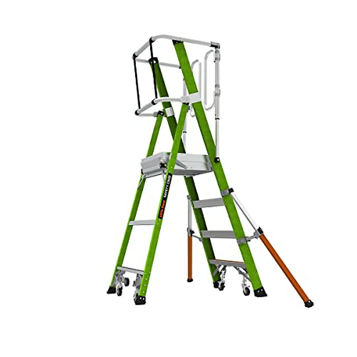 Little Giant Ladders Little Giant Ladder Systems Safety Cage 2.0, M4, 4ft Enclosed Platform, Ladder with Adjustable Outriggers, Fiberglass, Type 1AA, 375 lbs Weight Rating, (19704-146), Hi-viz Green