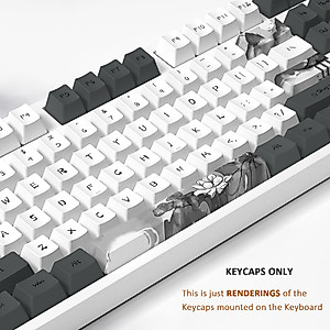 MOLGRIA Ink Lotus Keycaps, 140 Set Custom Keycaps for Gaming Keyboard, PBT OEM Profile Dye Sublimation Keycaps ANSI/ISO Layout with Keycap Puller for Gateron Kailh Cherry MX 104/87/74/61 60 Keyboard