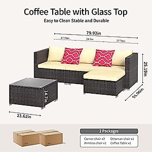 Aiho Outdoor Patio Sectional Furniture Sets All Weather Outdoor Sectional Sofa PE Garden Furniture Wicker Rattan Patio Conversation Set with Glass Table (Beige)