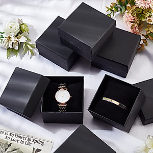 BENECREAT 6 Pack Kraft Square Cardboard Present Gift Boxes for Bangle Wrist Watch and Other Jewelry Set - 3.5x3.5x2 Inches