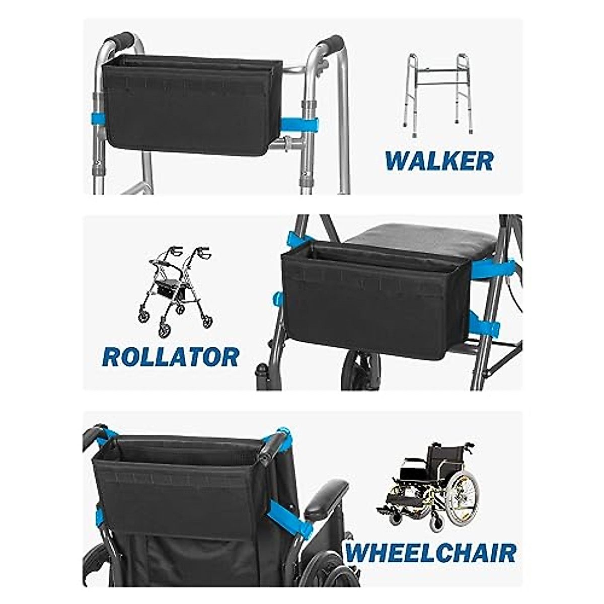 JOYTUTUS Walker Basket for Folding Walker, Basket for Walkers for Seniors,Rollator Walkers Storage Bag, Can be Installed Outside or Inside of Walker, Wheerchair