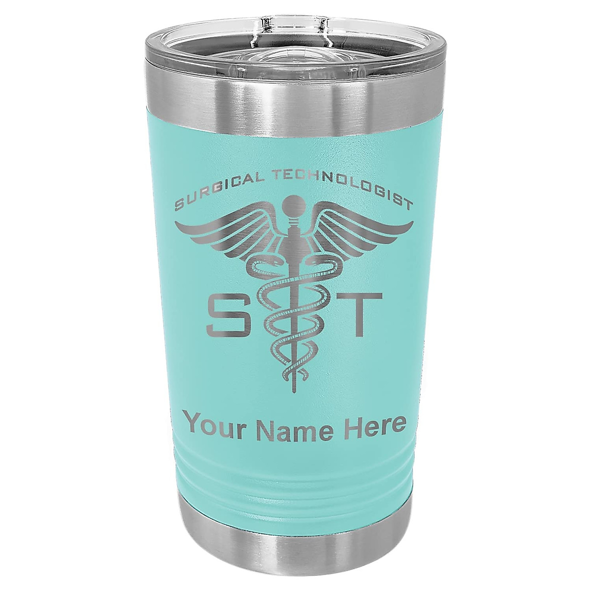LaserGram 16oz Vacuum Insulated Pint Tumbler, ST Surgical Technologist, Personalized Engraving Included (Teal)