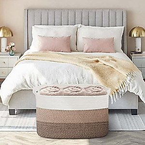 MEGASKET Extra Large Blanket Storage Basket, 23.6" x 15.7" x 14.1" Rectangle Woven Cotton Rope Basket, Blanket Basket Holder for Living Room, Wicker Storage Basket for Pillows, Blankets Organizer Bins