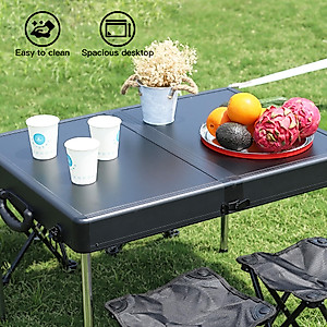 CSINPO Folding Table with Chairs,Portable Folding Camping Table,Picnic Table and 4 Chairs, Aluminum Folding Table for Picnic,Beach,Fishing,Hiking,BBQ,Parties,Activities,Indoor or Outdoor Use(Medium)