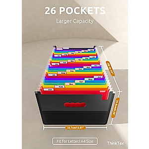 ThinkTex 26 Pockets Expanding File Folder, Upright & Open Top, A-Z Colorful Tabs, Larger Capacity Accordian Folder, Teacher Supplies