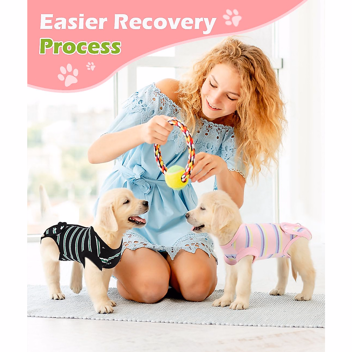 VavoPaw Dog Surgery Suit, Soft Breathable Dog Onesie for Surgery, Dog Bodysuit for Female Male Puppies, Puppy Cone E-Collar Alternative for Wounds Skin Diseases After Surgery, M, Pink