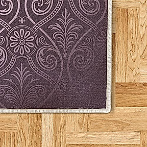 Lunarable Damask Decorative Rug, Antique Baroque Pattern Mild Gothic Victorian Style Repeated Curly Motifs, Quality Carpet for Bedroom Dorm and Living Room, 5' 1" X 7' 5", Plum Lilac
