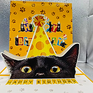 Crazytops Black Cat Birthday Card, 3D Birthday Card, Happy Birthday Pop Up Card with Envelope Postcards for Cat Lovers, Birthday Pop Up Card