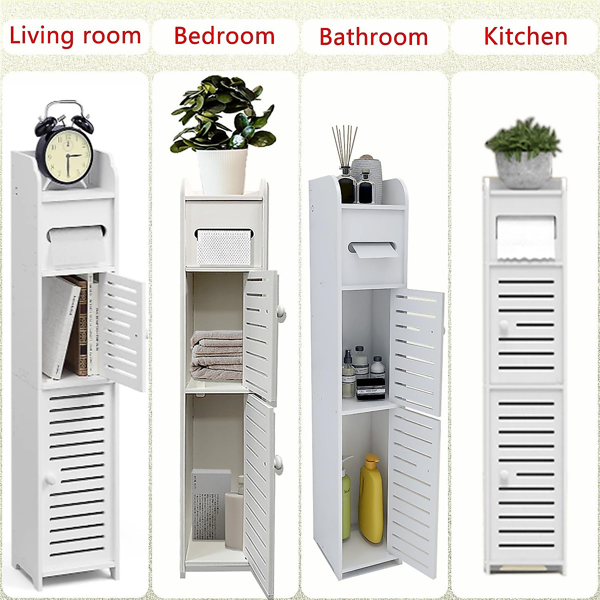 Viewmoi Small Bathroom Storage Cabinet for Small Spaces, Can Store Paper Towels, Toiletries Female Hygiene Products, Over Toilet Storage Cabinet for Skinny Bathroom Space Corner (White)