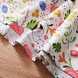 Toddler Girls Patchwork Bowknot Dress Bee Floral Prints Sleeveless Dresses Casual Soft Ruffle Swing Clothes (Yellow, 9-12 Months)