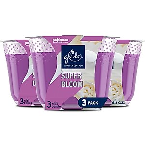 Glade Candle Super Bloom, Fragrance Candle Infused with Essential Oils, Air Freshener Candle, 3-Wick Candle, 6.8 Oz, 3 Count