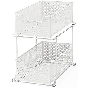 Simple Houseware 2 Tier Sliding Cabinet Basket Organizer Drawer, White
