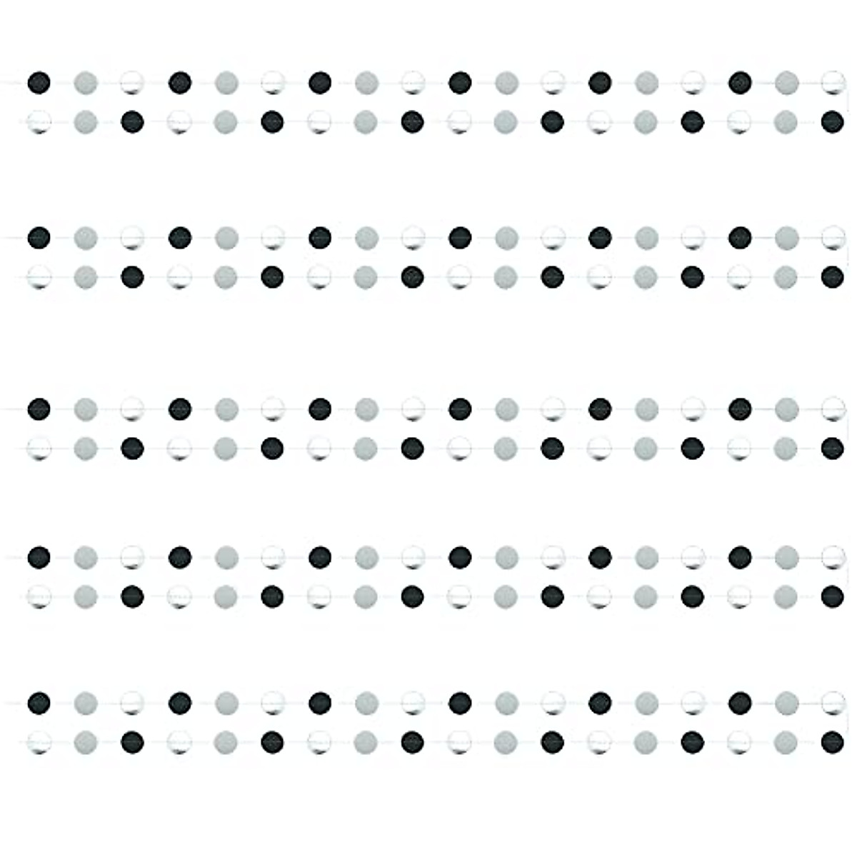 SaktopDeco 65.6 Feet Glitter Black Silver Circle Dot Paper Garland Black Birthday Wedding Bachelorette Party Backdrop Decorations