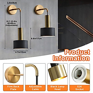 CATA-MEDICA Black Indoor Wall Sconces Set of 2, Modern Adjustable Height Bedside Wall Lamp, Wall Mounted Lamp, E26 Brass Wall Lights Fixtures for Bedroom Living Room Hallway Corridor Stairs