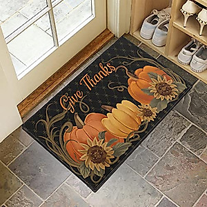 Xiumei Pumpkin Sunflower Welcome Mat Fall Thanksgiving Doormat Give Thanks Outdoor Rug Non Slip Entrance Outdoor Indoor Doormat 30" x 17"