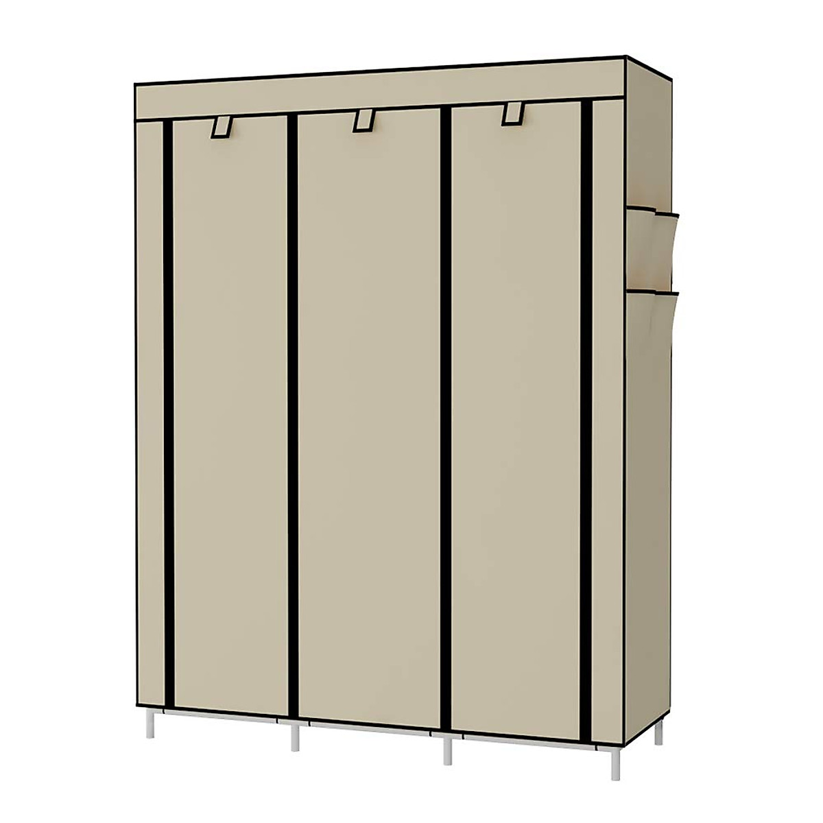 UDEAR Portable Wardrobe Closet Clothes Organizer Non-Woven Fabric Cover with 6 Storage Shelves, 2 Hanging Sections and 4 Side Pockets，Beige