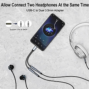 LecLooc USB C to Dual 3.5mm Aux Audio Adapter, Hi-Res Sound Quality, Widely Compatible with iPhone 15, Pixel 7, Galaxy S23, iPad Air, MacBook, etc.