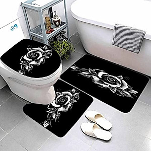 Black Rosa Shower Curtain 4 PCS with 12 Hooks Waterproof & Washable,Bathroom Sets with Rugs and Accessories Bathroom Decor for Boys Girls Girly,Gifts,72 x 72in