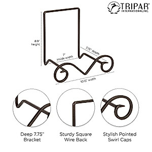 TRIPAR 9" Large Black Metal Scroll Display Rack Easel for Bowls, Platters, Cookbooks, Plates, and Artwork