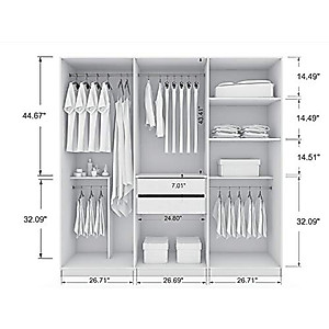 Manhattan Comfort Gramercy Contemporary Modern Freestanding Wardrobe Armoire Closet, 82.48", White