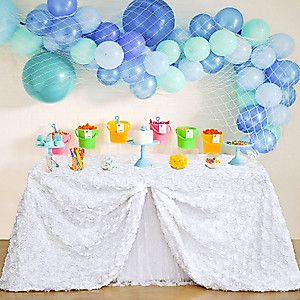 B-COOL White Table Cloth Rectangle 60 x102 Inches for Parties Rosette Wedding Tablecloth Party Table Decor Satin Floral Table Cover for Baby Shower Home Decorations