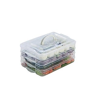 TIAN CHEN Food Refrigerator Storage Containers with 2 Lids, 4 Layer, Stackable Handheld Carrier for Snack, Cookie, Meat, Bacon, Charcuterie, BPA Free (Transparent 4 tier)