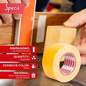 XFasten Double Sided Woodworking Tape w/Yellow Backing 2.5 Inches x 30 Yards