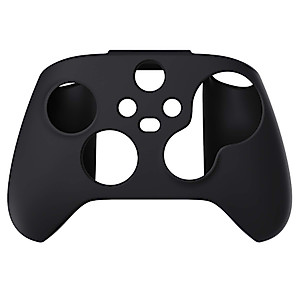 PlayVital Black Pure Series Anti-Slip Silicone Cover Skin for Xbox Series X Controller, Soft Rubber Case Protector for Xbox Core Wireless Controller with Black Thumb Grip Caps