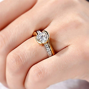 Jeulia 2.5 Carat Asymmetric Rings Women Round Cut Diamond Ring Set 14k Gold Plated Cubic Zirconia Engagement Rings Anniversary Promise Romantic Jewelry Gift (6)