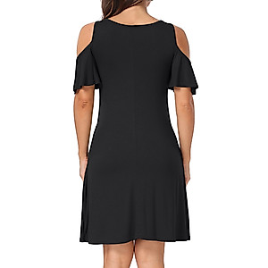 HAOMEILI Women's Cold Shoulder with Pockets Casual Swing T-Shirt Dresses (X-Large, Black)