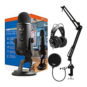 Blue Microphone Yeti USB Microphone Bundle with Headphones, Boom Arm Microphone, and Pop Filter for Broadcasting and Recording Microphones (4 Items)
