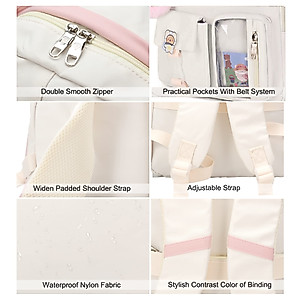 Laptop Backpacks 16 Inch School Bag with Lunch Box Set College Elementary Backpack Cute Lunch Bag Anti Theft Travel Daypack Large Bookbags for Teens Girls Women Kids Students (Beige-Mermaid)