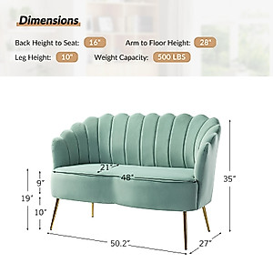 HULALA HOME Modern Velvet Loveseat Sofa with Flower Shaped Back, Comfy Upholstered 2-Seater Sofa with Gold Metal Legs, Small Love Seat Accent Couch for Living Bedroom Leisure Areas, Sage