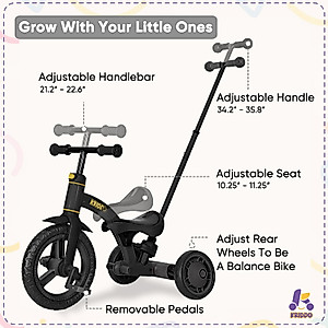 KRIDDO 3-in-1 Kids Tricycles for 2-3 Year Old, 12 Inch Front Wheel Trike and Toddler Balance Bike Bicycle for Boys Girls 2 Years to 4 Years, Removable Pedals for Push and Ride Fun, Blue