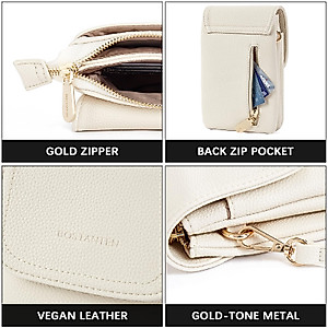 BOSTANTEN Leather Small Crossbody Bags for Women Designer Cell Phone Bag Wallet Purses Adjustable Strap White