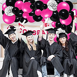 Rose Red Black Hot Pink Balloon Garland Arch Kit - 117PCS Rose Red Hot Pink Black Balloon Silver Confetti Balloons for Girl 16th 18th 21th Birthday Baby Shower Graduation Bachelorette Party