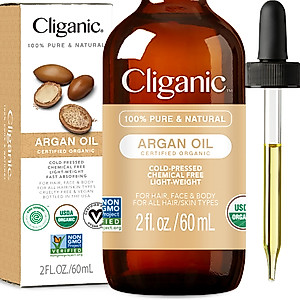 Cliganic Organic Argan Oil, 100% Pure - for Hair, Face & Skin | Cold Pressed Carrier Oil