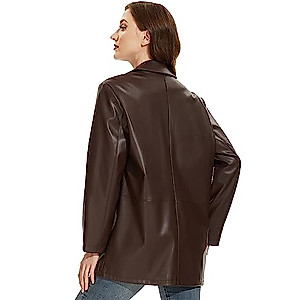 Fahsyee Women's Faux Leather Blazer - Women Motorcycle Vintage Moto Biker Coat Vegan Pleather Fashion Jackets Coffee M
