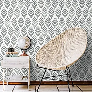 Grey Leaf Wallpaper Peel and Stick Wallpaper for Bedroom Bathroom Boho Contact Paper for Cabinets Bathroom Removable Wallpaper Self Adhesive Modern Waterproof Vinyl Wallpaper Kitchen 17.3‘’×78.7‘’