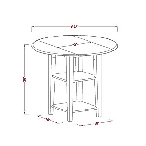 East West Furniture SUT-BMK-H Sudbury Counter Height Dining Table - a Round Dinner Table Top with Dropleaf & 2 shelves, 42x42 Inch, Buttermilk & Cherry