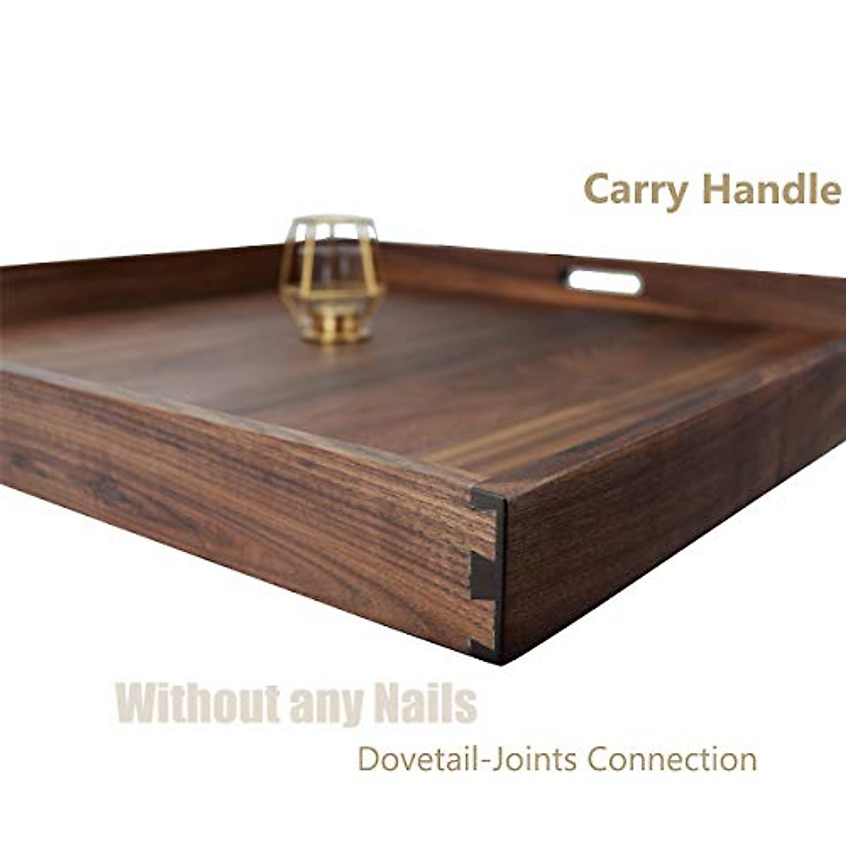 MAGIGO 30 x 30 Inches Extra Large Square Black Walnut Wood Ottoman Tray with Handles, Serve Tea, Coffee Classic 2.5 Feet Wooden Decorative Serving Tray